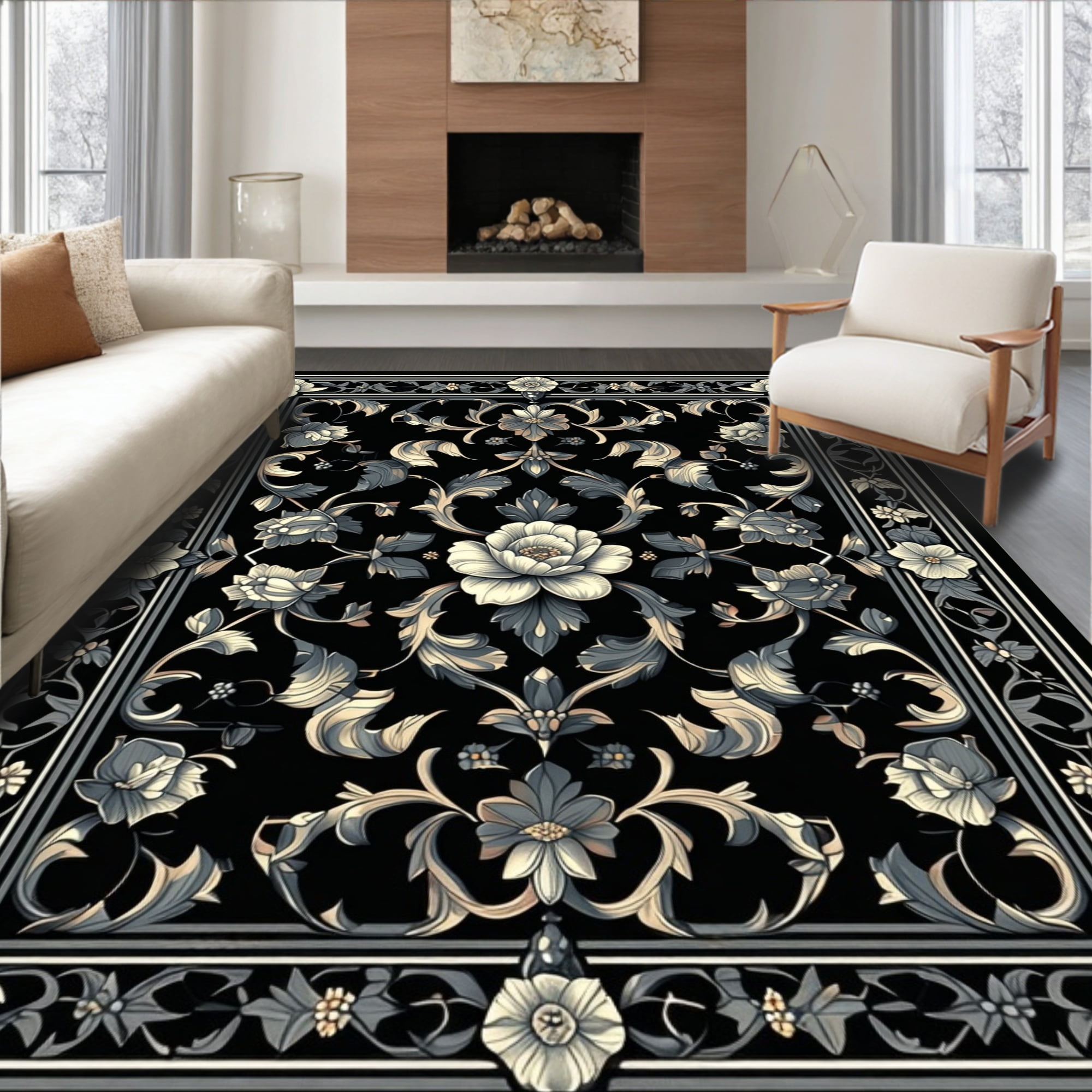 ODIKA 4'x6' Machine Washable Non-Slip Area Rug, Gothic Revival Floral ...