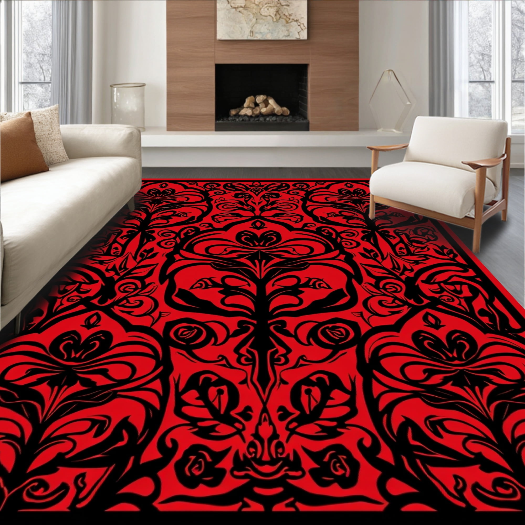 Flatwoven High Traffic Area Rug, Gothic Skull & Rose Trellis, Non Slip ...