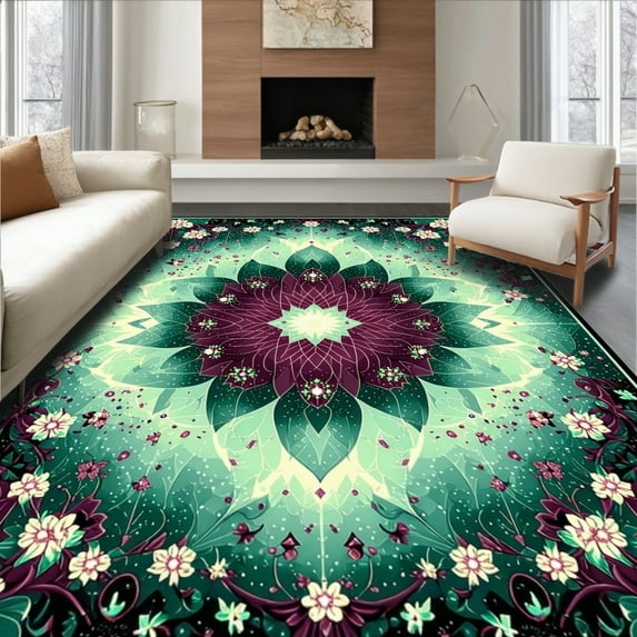 Flatwoven High Traffic Area Rug, Gothic Starry Vortex with Seafoam ...