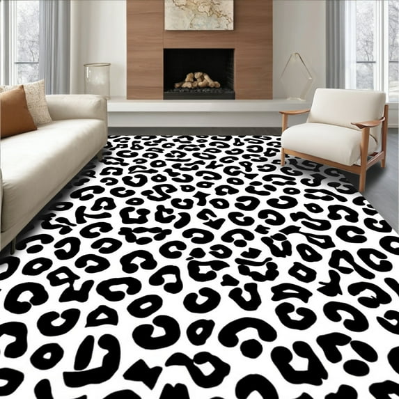 Flatwoven High Traffic Area Rug, Holstein Spot Design Bold Black ...