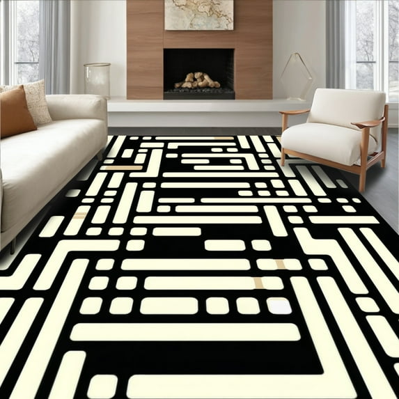 ODIKA 5'x7' Machine Washable Non-Slip Area Rug, Industrial Grid with ...