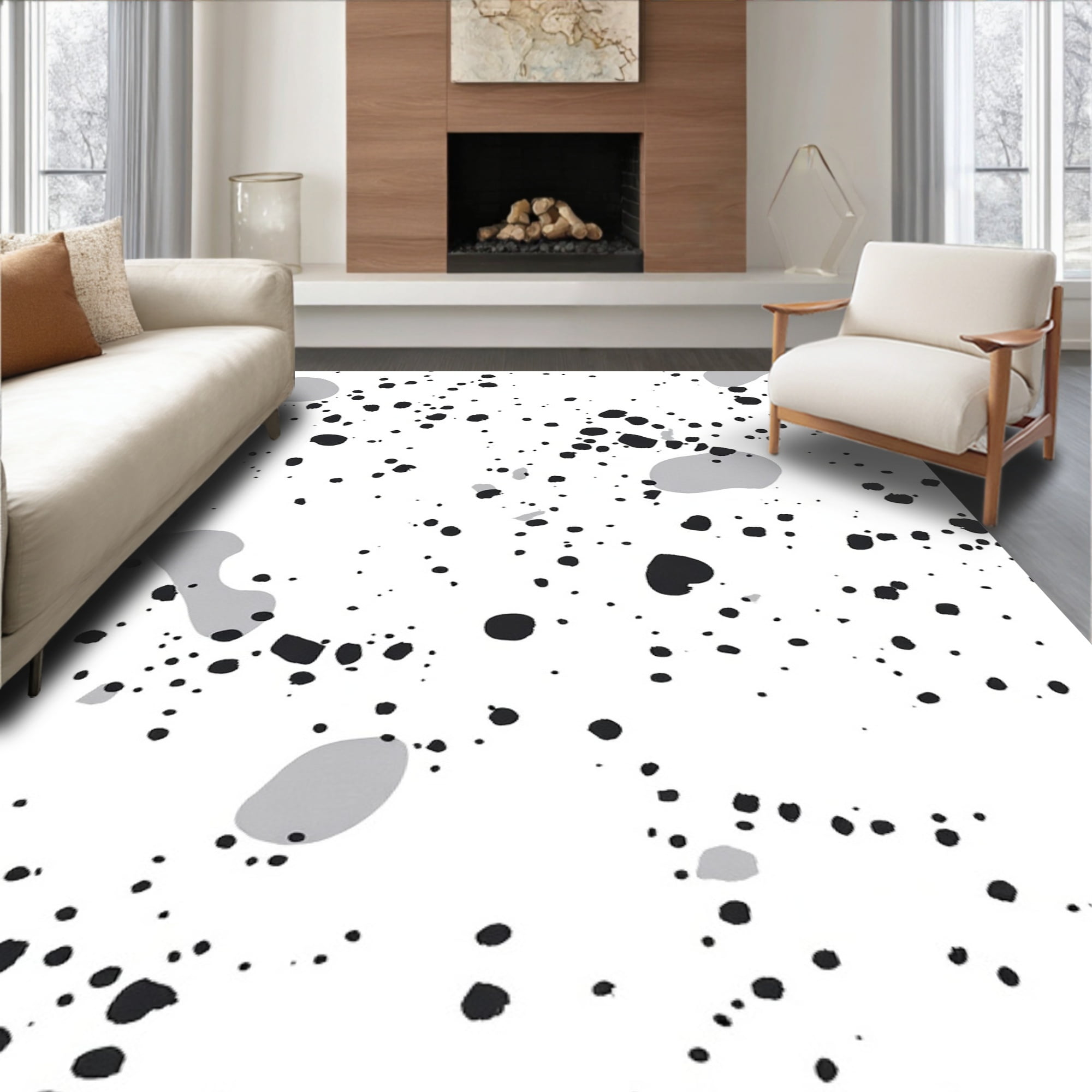 Flatwoven High Traffic Area Rug, Inky Spot Blot Abstract Style, Non ...
