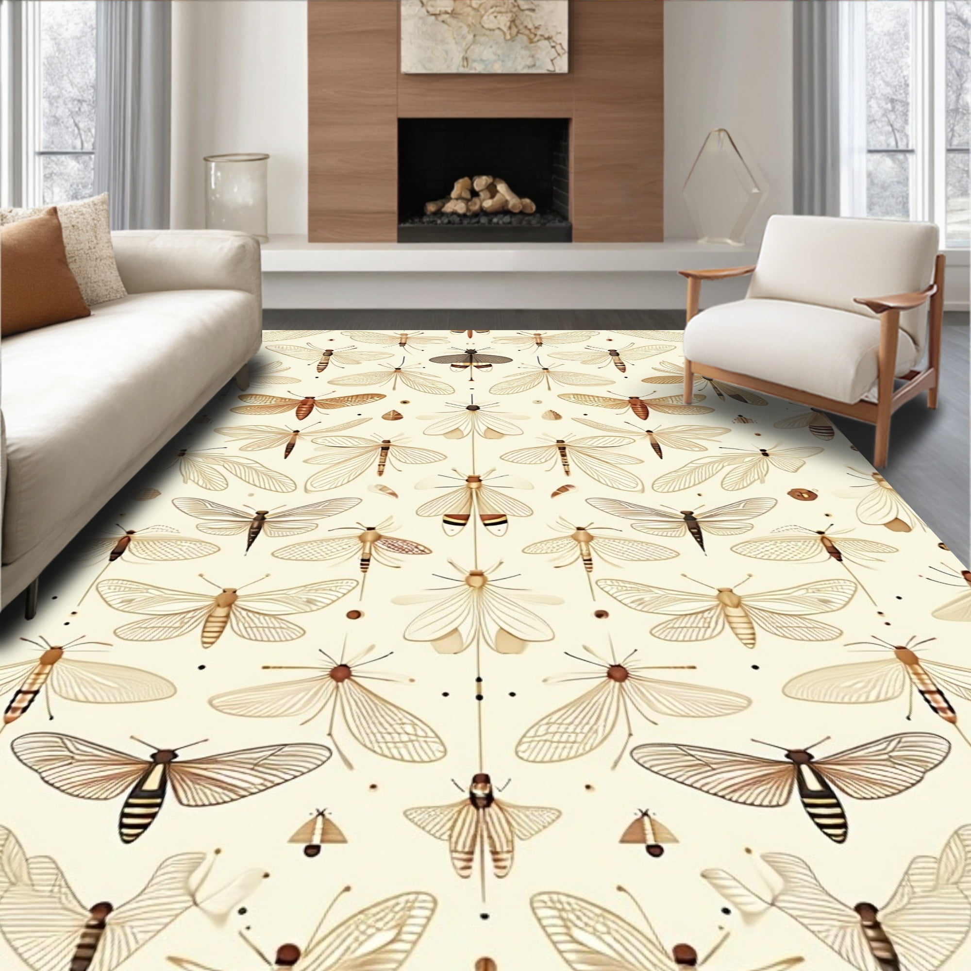 ODIKA 5'x7' Machine Washable Non-Slip Area Rug, Insect Print Delicate ...