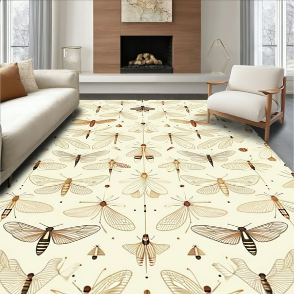 Flatwoven High Traffic Area Rug, Insect Print Delicate Wing Design, Non ...