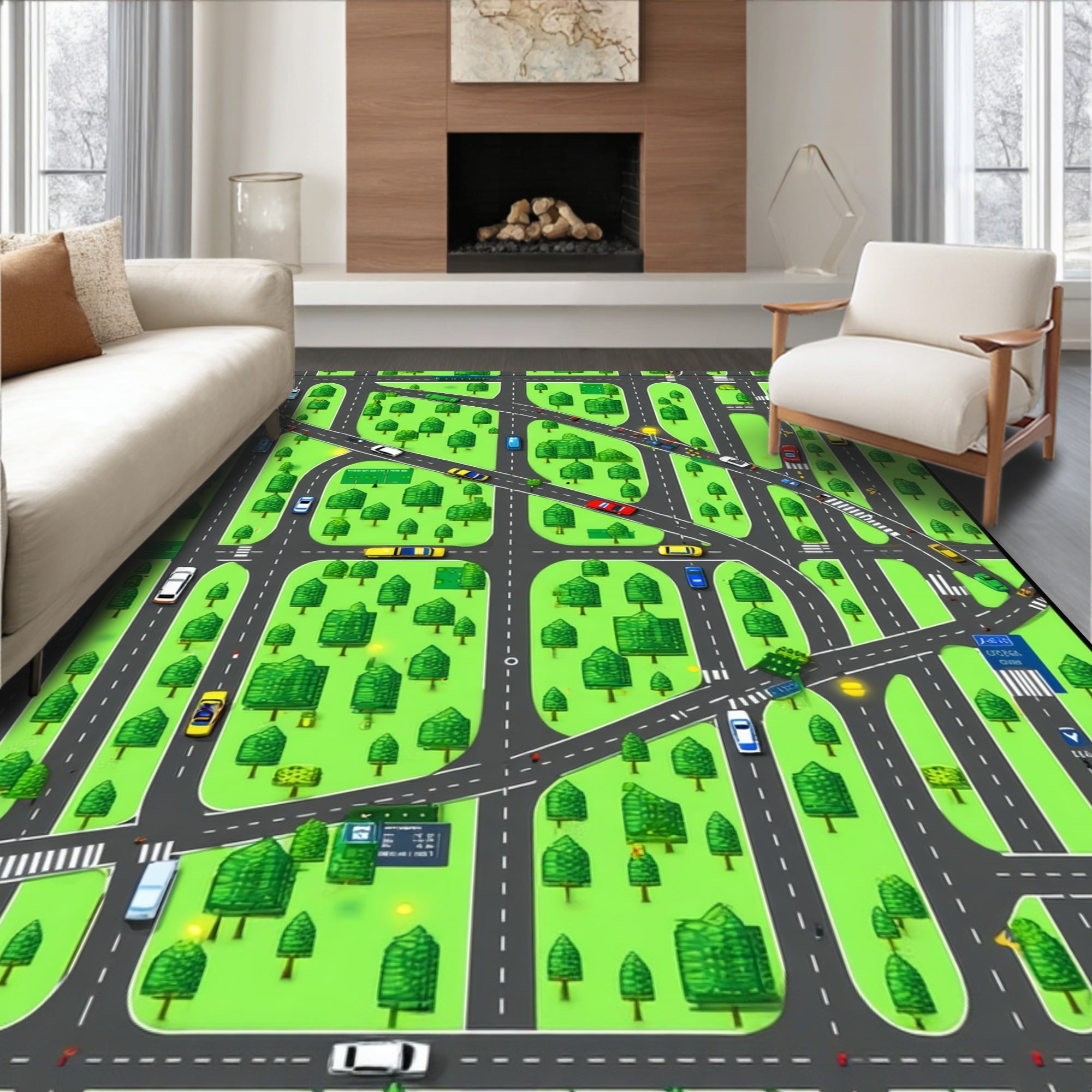 Flatwoven High Traffic Area Rug, Interactive Multi Hued Road Layout ...