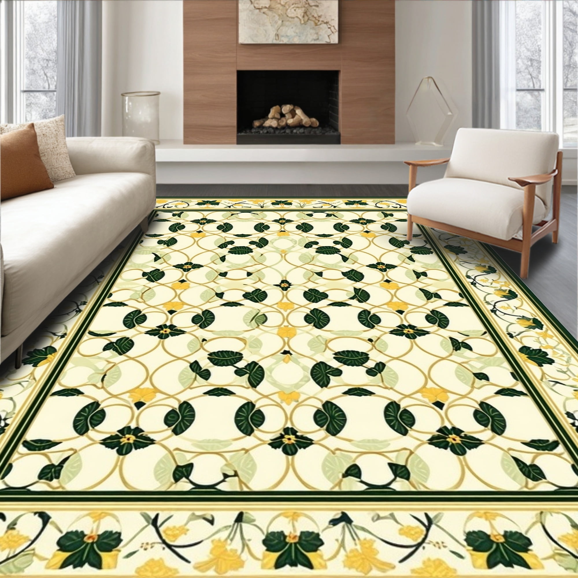 Flatwoven High Traffic Area Rug, Interlocking Botanical Rings with ...