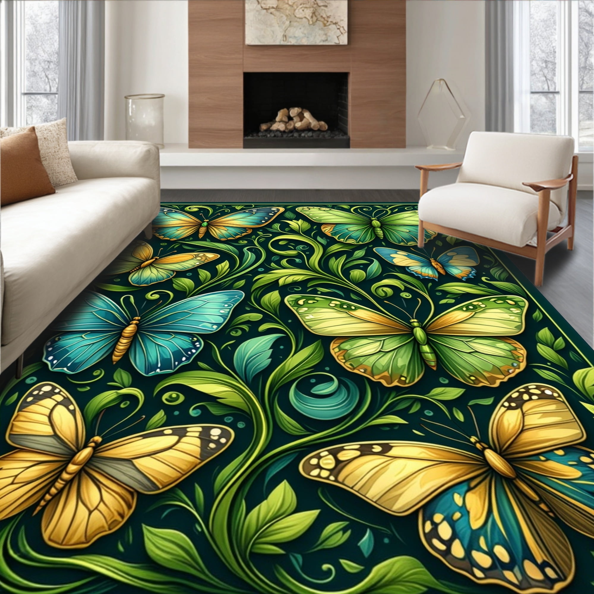 Flatwoven High Traffic Area Rug, Interlocking Butterfly Wings and Vine ...