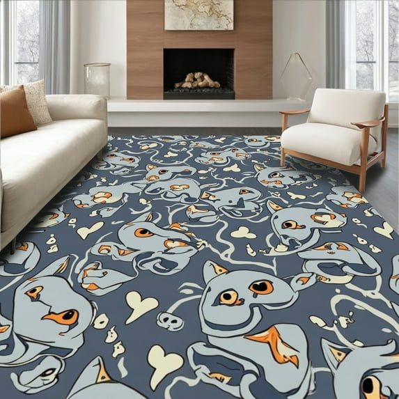 Flatwoven High Traffic Area Rug, Interlocking Kitten Faces with Subtle ...