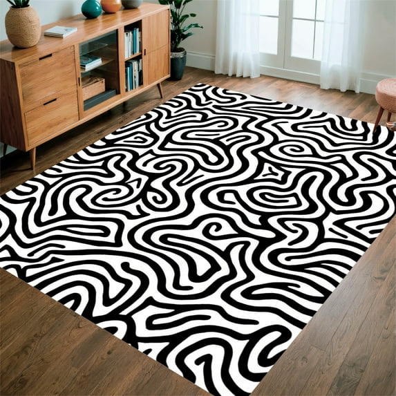 Flatwoven High Traffic Area Rug, Interlocking Monochrome Safari Wave ...