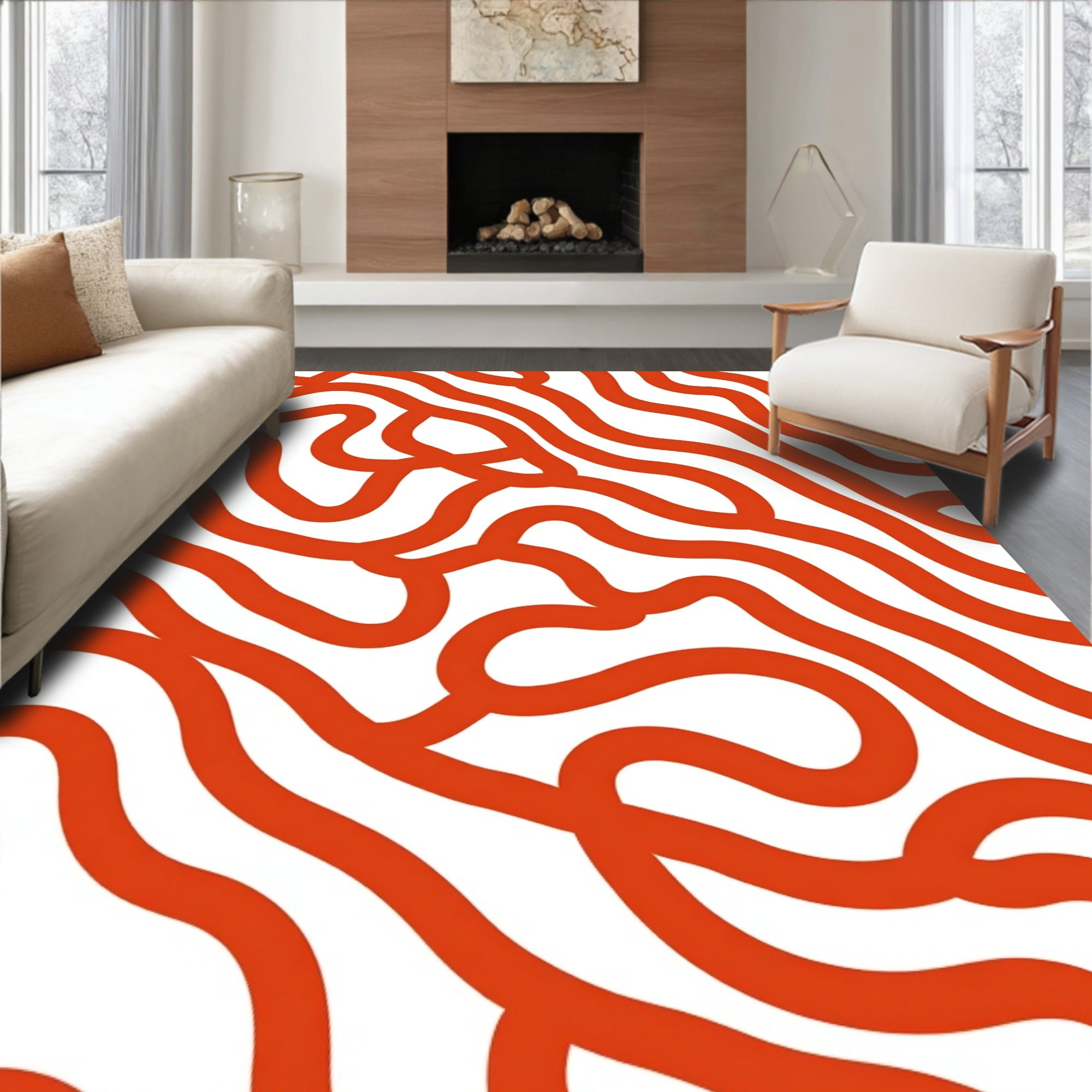 ODIKA 8'x8' Machine Washable Non-Slip Area Rug, Interlocking Wave with ...