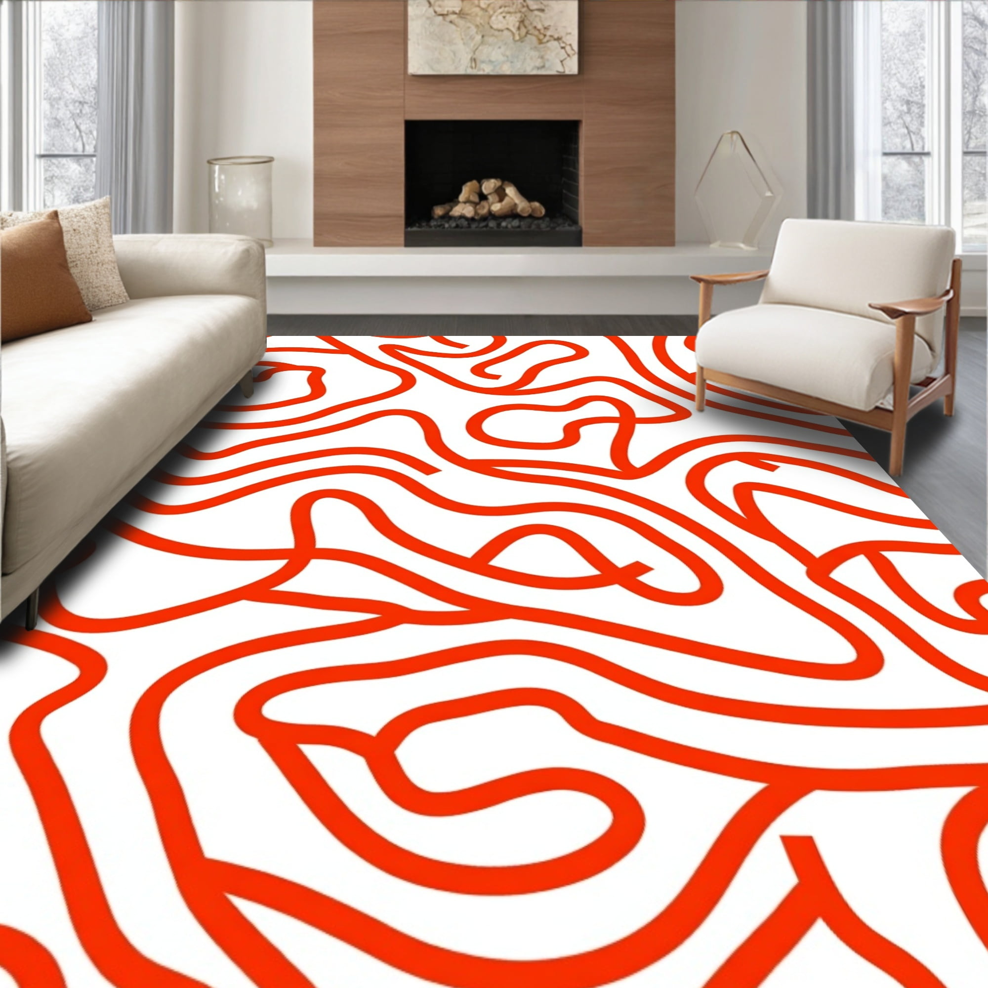 Flatwoven High Traffic Area Rug, Interlocking Wave Motif with ...