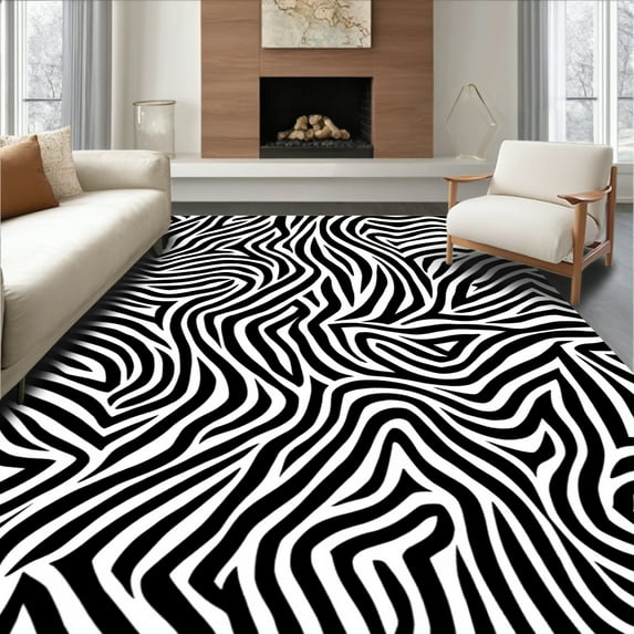 Flatwoven High Traffic Area Rug, Interlocking Zebra Striped with ...