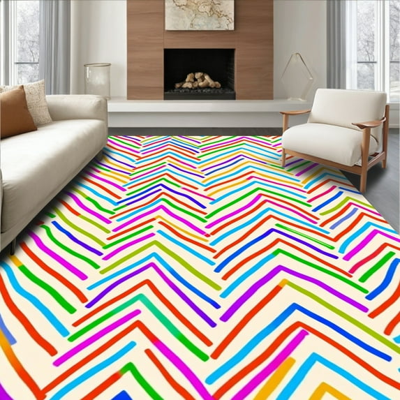 Flatwoven High Traffic Area Rug, Interlocking Zigzag Rainbow with ...