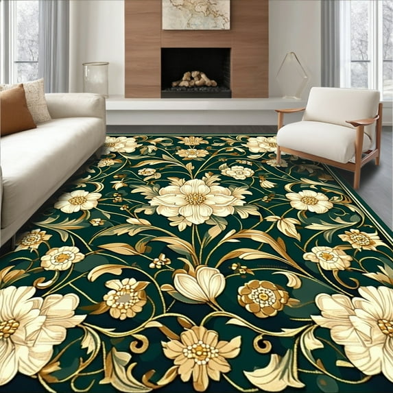 Flatwoven High Traffic Area Rug, Intricate Botanical Medallion with ...