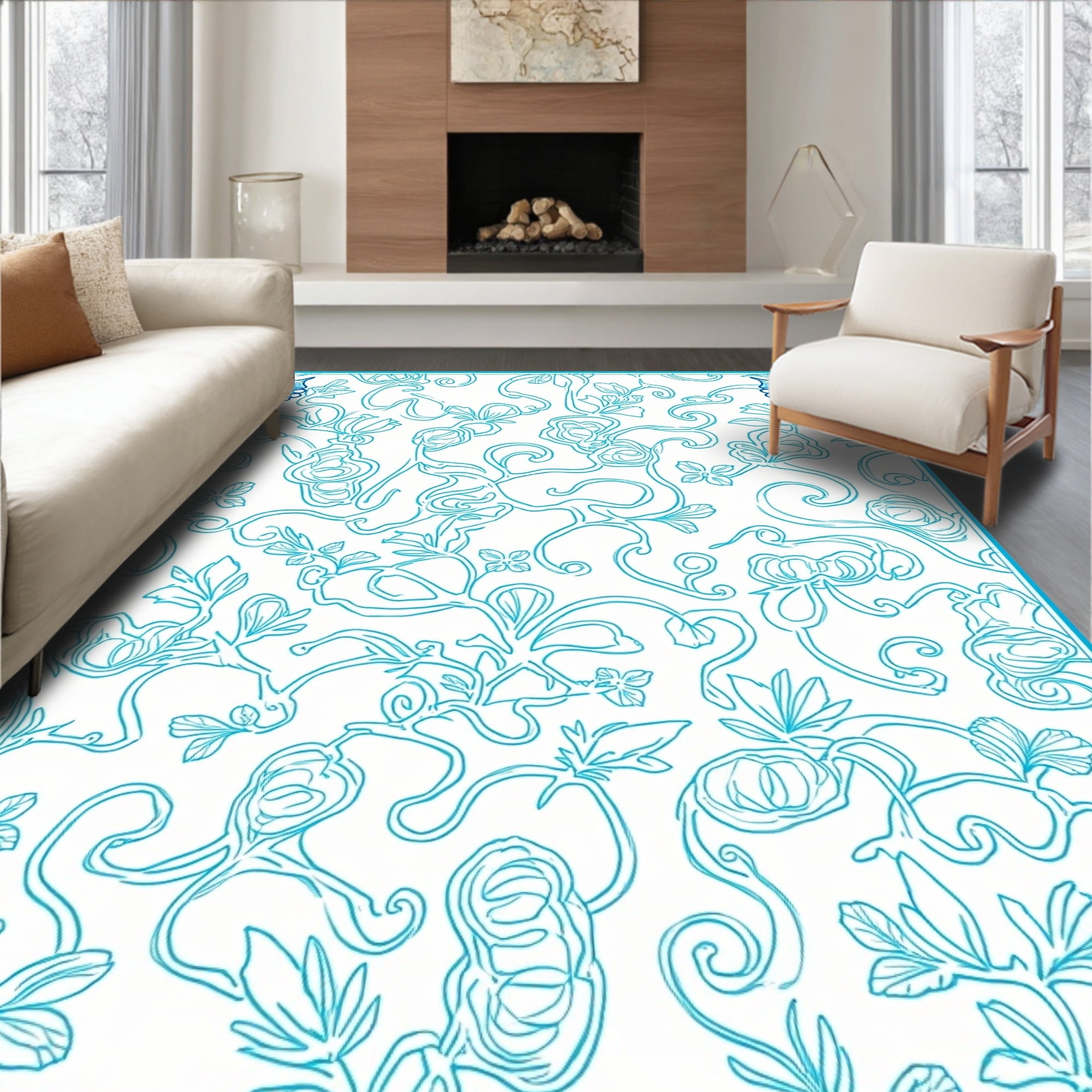 ODIKA 8' Machine Washable Non-Slip Area Rug, Intricate Dust Motif With ...