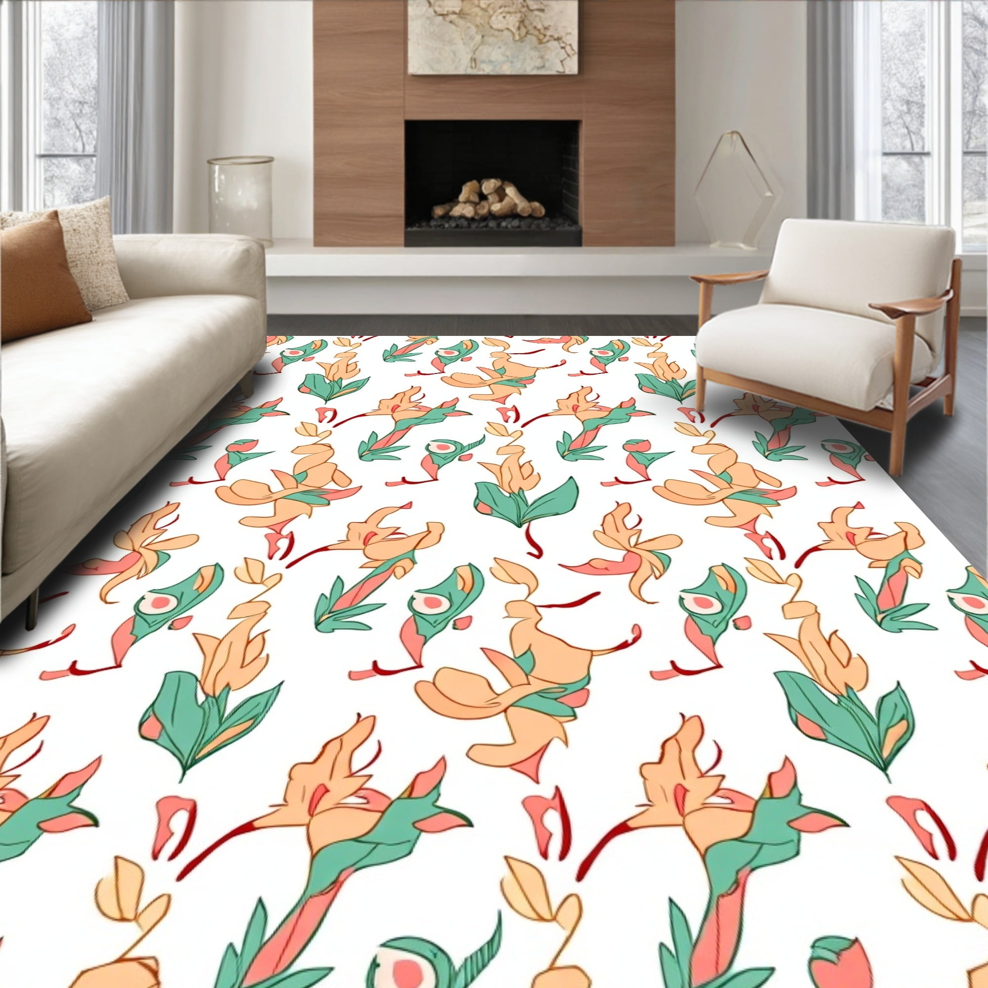 Flatwoven High Traffic Area Rug, Intricate Floral Lace with Abstract ...