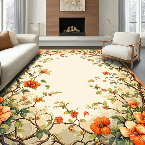 Flatwoven High Traffic Area Rug, Intricate Floral Motif Accent with ...