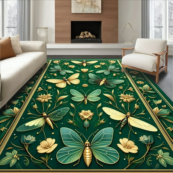 Flatwoven High Traffic Area Rug, Intricate Insect Motif with Delicate ...