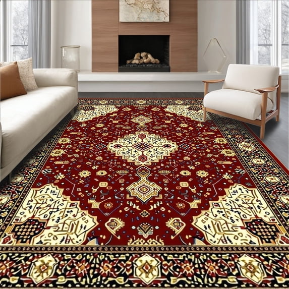 Flatwoven High Traffic Area Rug, Intricate Medallion, Non Slip, Stain ...