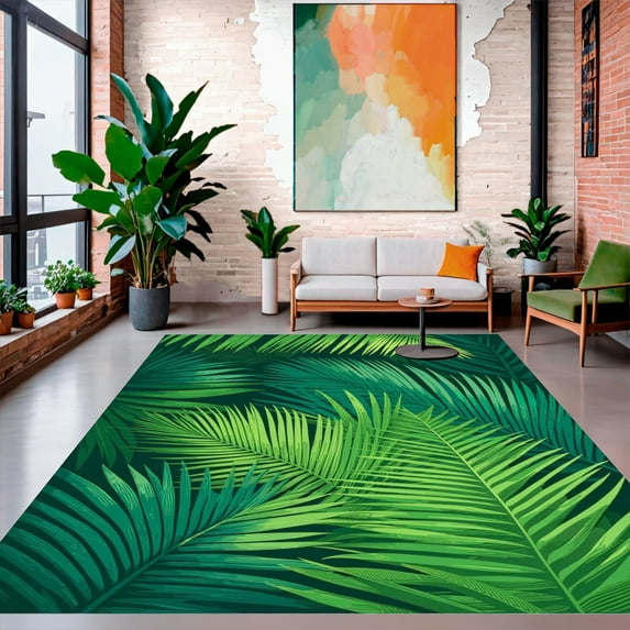 Flatwoven High Traffic Area Rug, Island Flora Tropical Leaf Silhouette ...