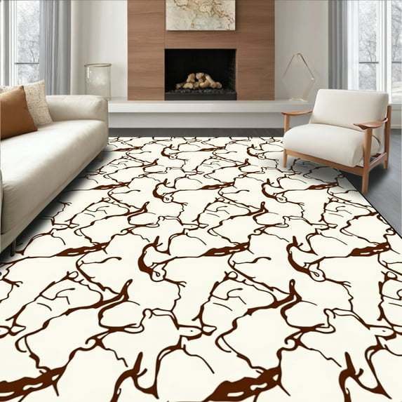 Flatwoven High Traffic Area Rug, Ivory Abstract Interlocking, Non Slip ...