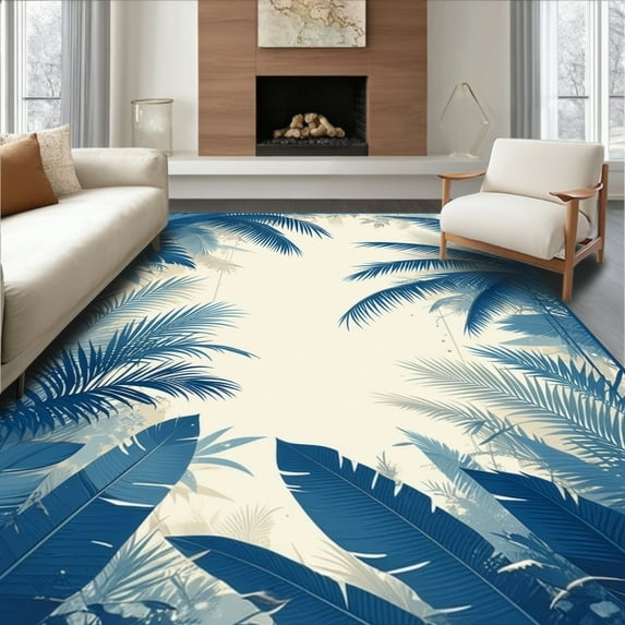 ODIKA 8'x10' Machine Washable Non-Slip Area Rug, Ivory & Tropical ...
