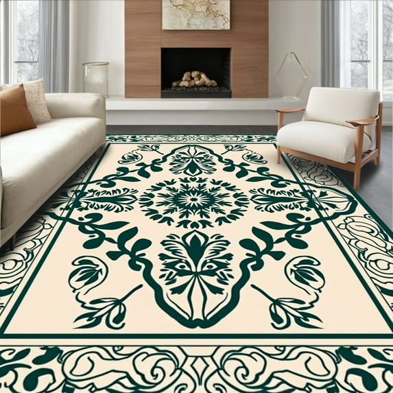 Flatwoven High Traffic Area Rug, Jade Garden Ornamental Hallway Floor ...