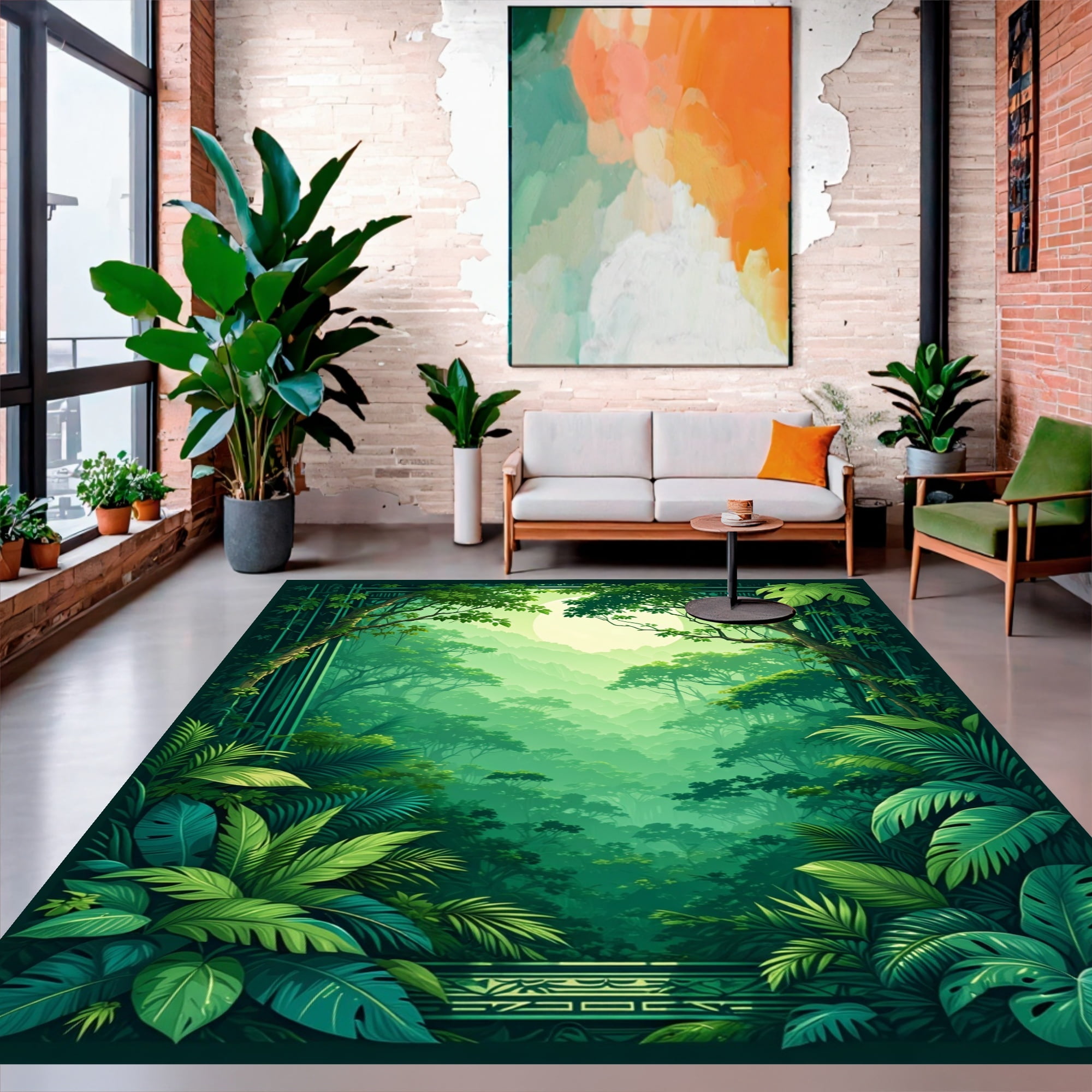 Flatwoven High Traffic Area Rug, Jade Jungle Canopy Weave, Non Slip ...