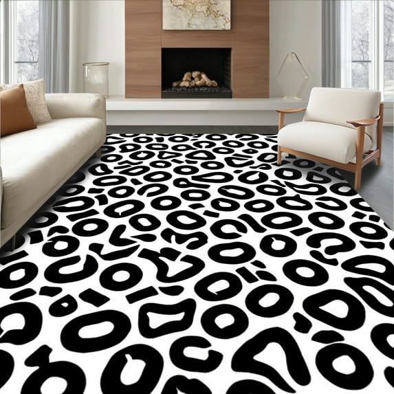 Flatwoven High Traffic Area Rug, Jaguar Spot Motif Dramatic Black and ...