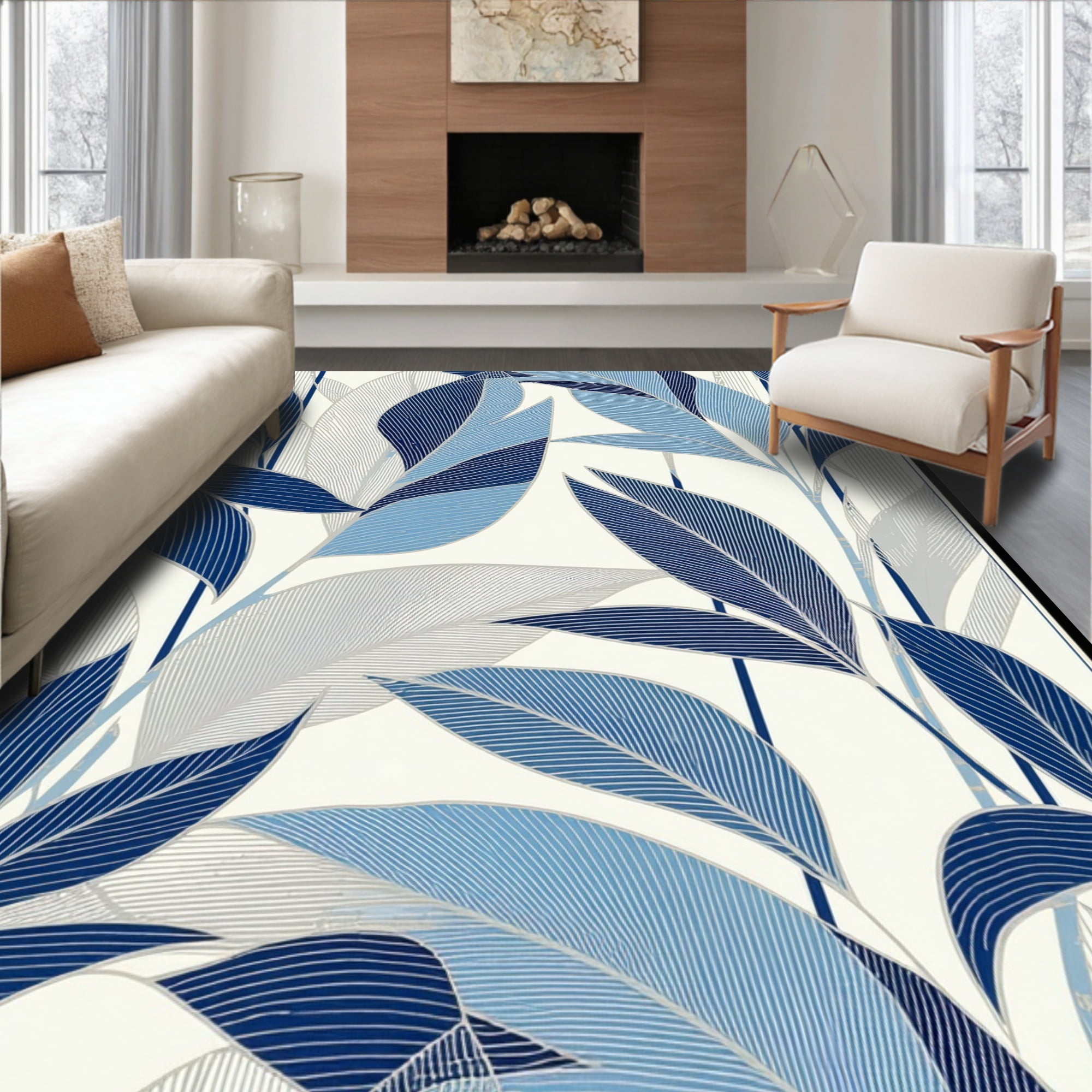 ODIKA 8'x10' Machine Washable Non-Slip Area Rug, Jungle Breeze Foliage ...