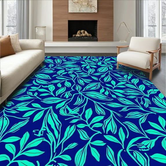 Flatwoven High Traffic Area Rug, Jungle Canopy Inspired Abstract Leafy ...