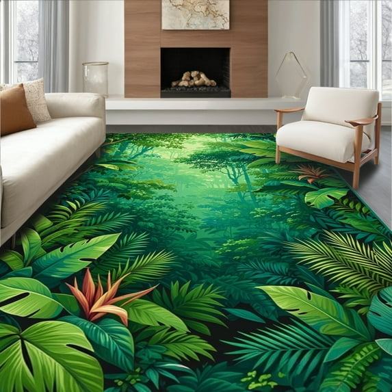 Flatwoven High Traffic Area Rug, Jungle Canopy Motif Layer, Non Slip ...