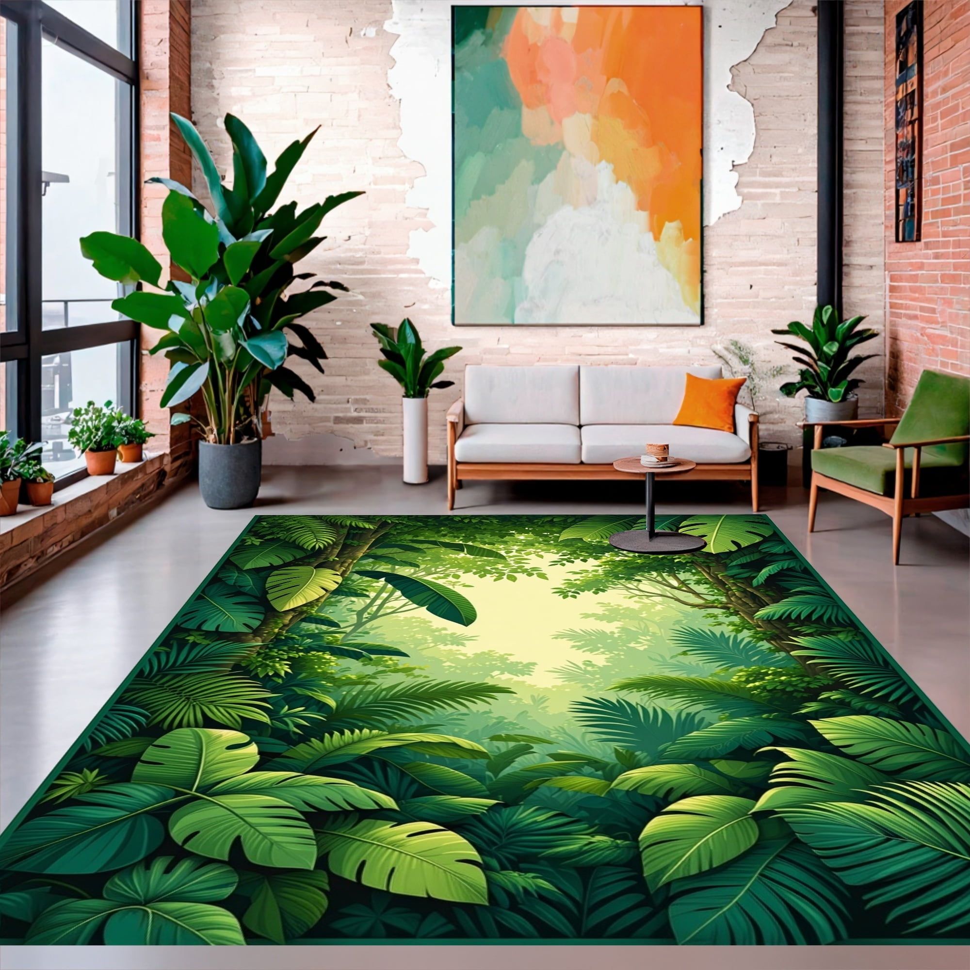 Flatwoven High Traffic Area Rug, Jungle Canopy Runner Lush Tropical ...