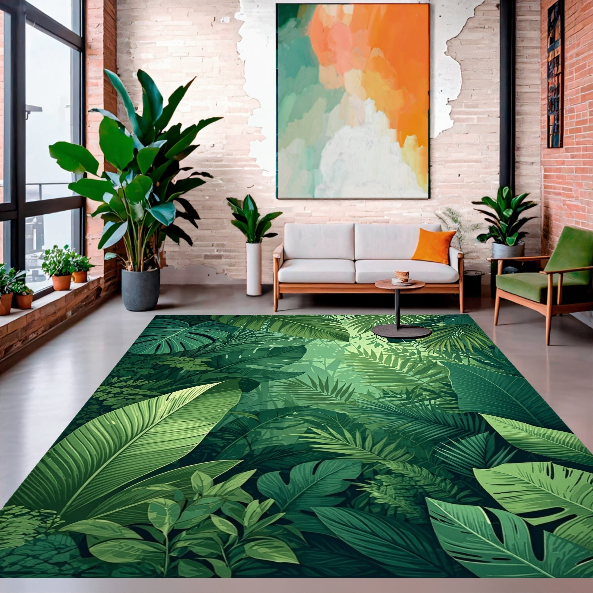 Flatwoven High Traffic Area Rug, Jungle Expedition Tropical Plant ...