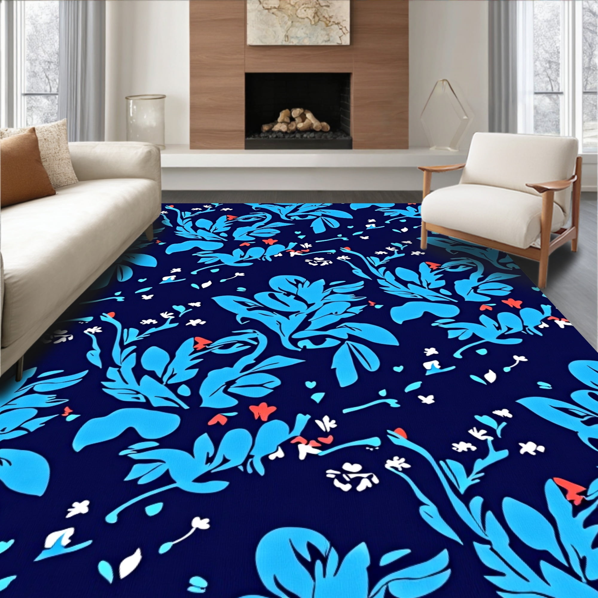 ODIKA 5'x7' Machine Washable Non-Slip Area Rug, Jungle Flora and Fauna ...
