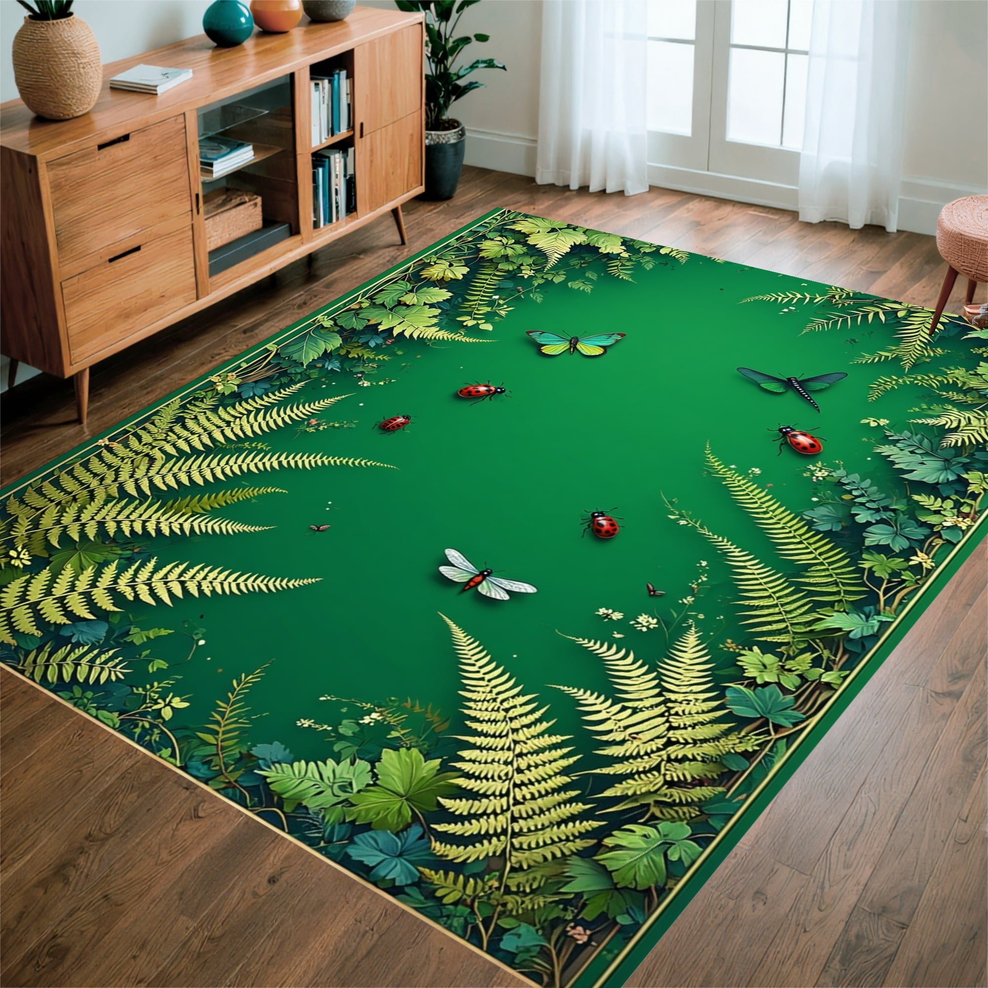 Flatwoven High Traffic Area Rug, Jungle Insect Medley with Delicate ...