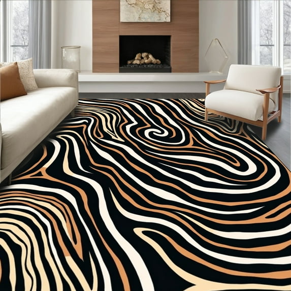 Flatwoven High Traffic Area Rug, Jungle Inspired Banded Accent With ...