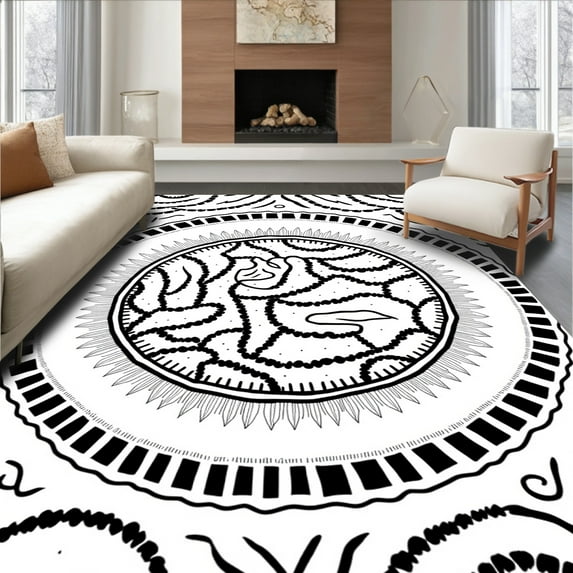 ODIKA 6' Machine Washable Non-Slip Area Rug, Jungle Round Decorative ...