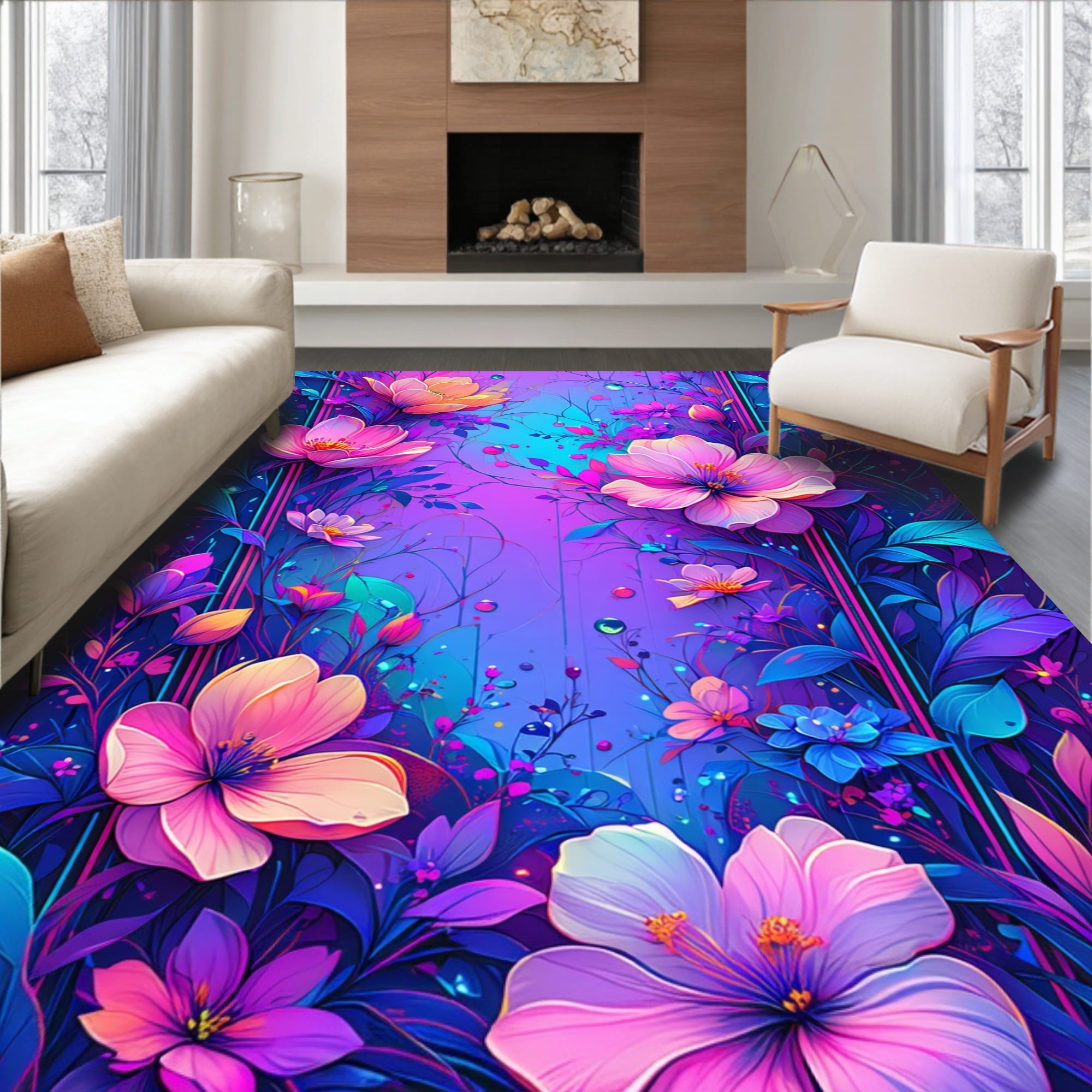 Flatwoven High Traffic Area Rug, Kaleidoscope Bloom Abstract Floral ...