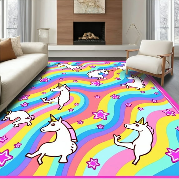 Flatwoven High Traffic Area Rug, Kawaii Fantasy Rainbow Flow with ...