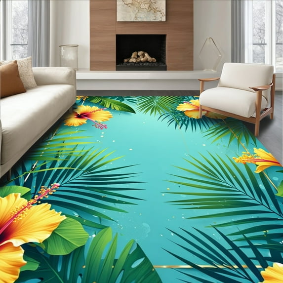 Flatwoven High Traffic Area Rug, Kids Room Tropical Paradise Design ...