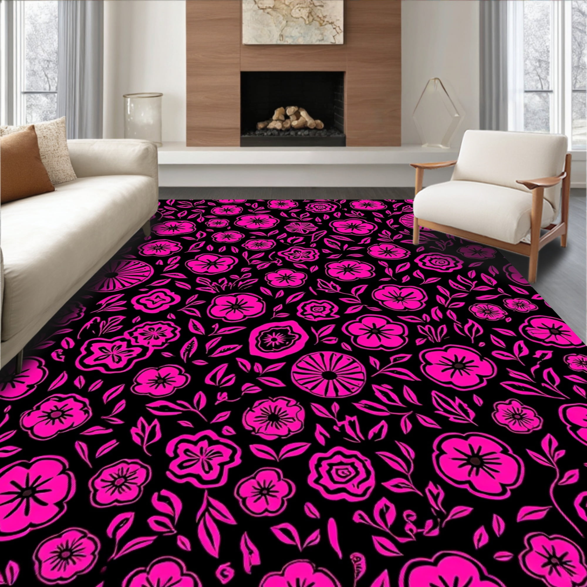 Flatwoven High Traffic Area Rug, Lavish Leopard Floral Fusion, Non Slip ...