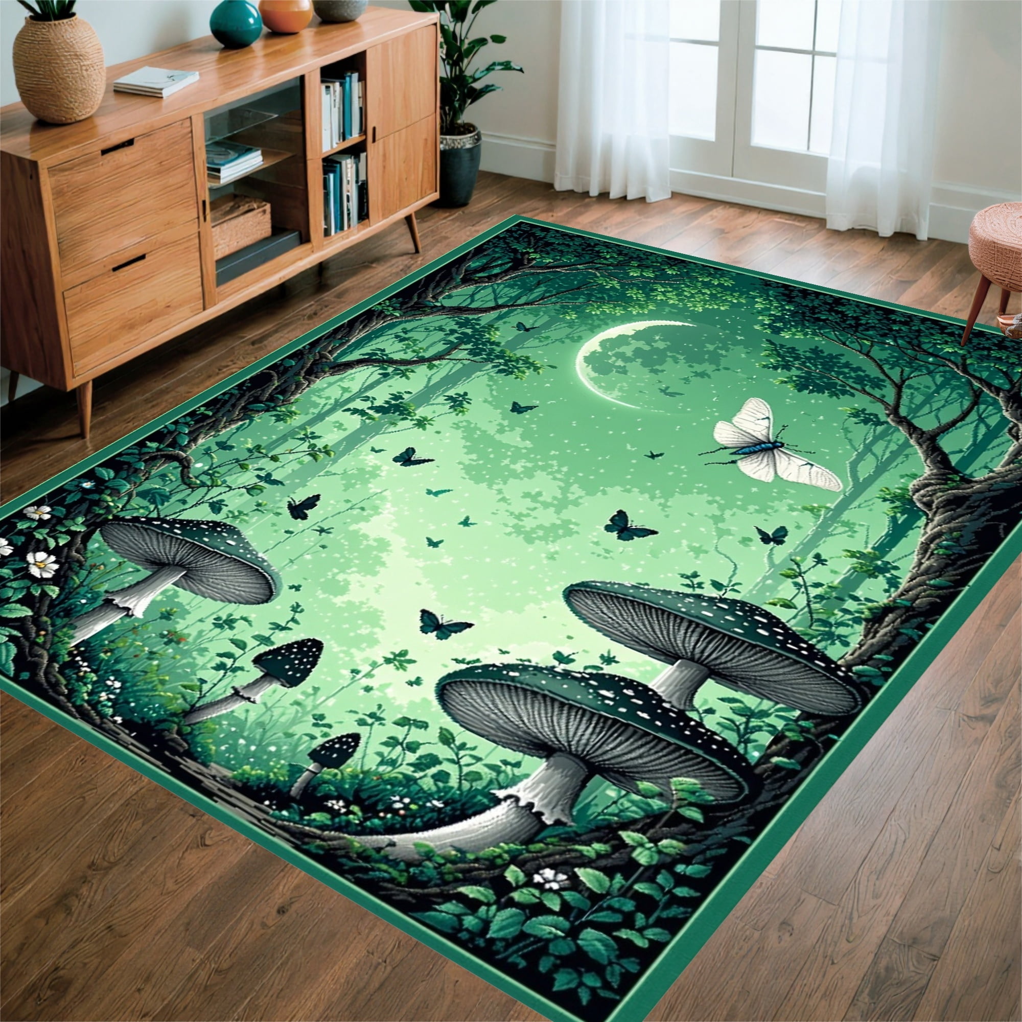 ODIKA 2'x3' Machine Washable Non-Slip Area Rug, Moth & Mushroom Meadow ...