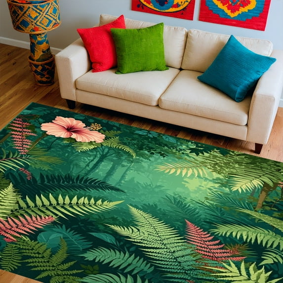 Flatwoven High Traffic Area Rug, Lush Botanical Canopy Featuring ...