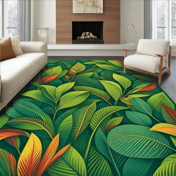 ODIKA 6'x9' Machine Washable Non-Slip Area Rug, Lush Botanical Print ...