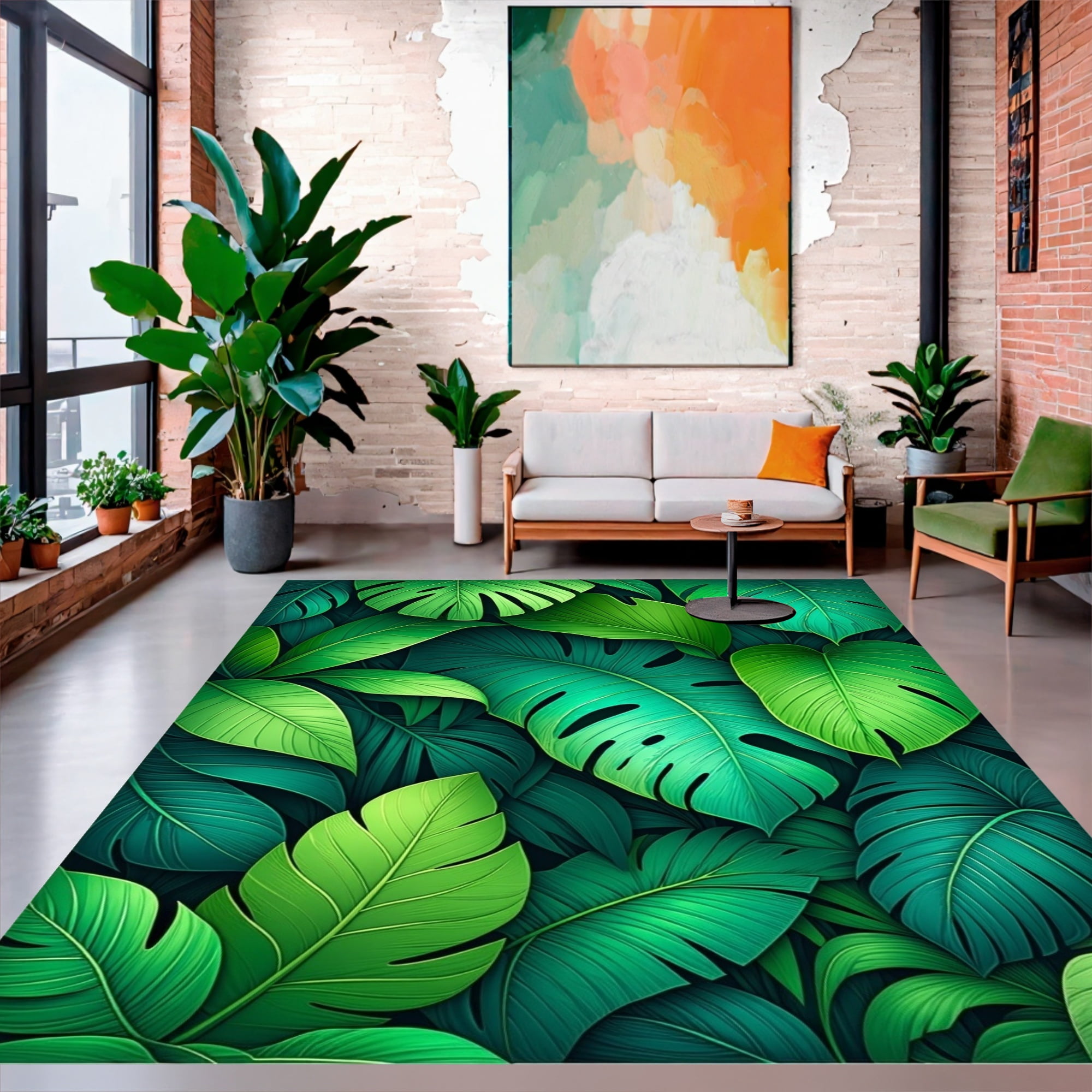 Flatwoven High Traffic Area Rug, Lush Rainforest Emerald Flora ...