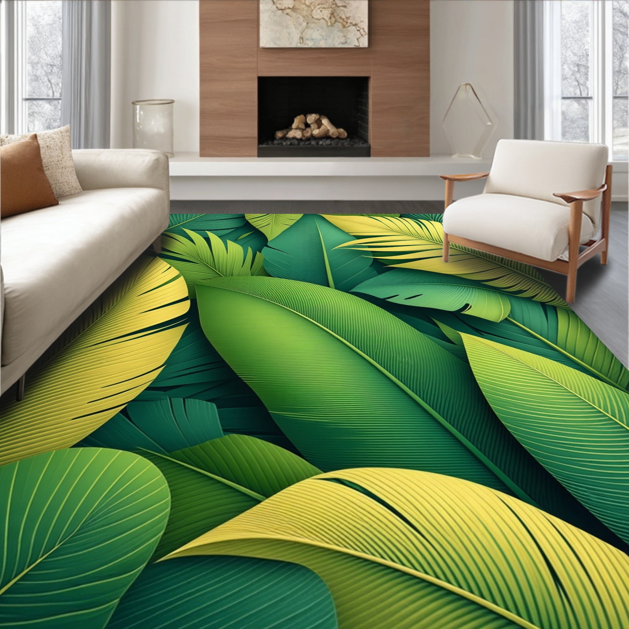 ODIKA 6'x9' Machine Washable Non-Slip Area Rug, Lush Tropical Palm Leaf ...