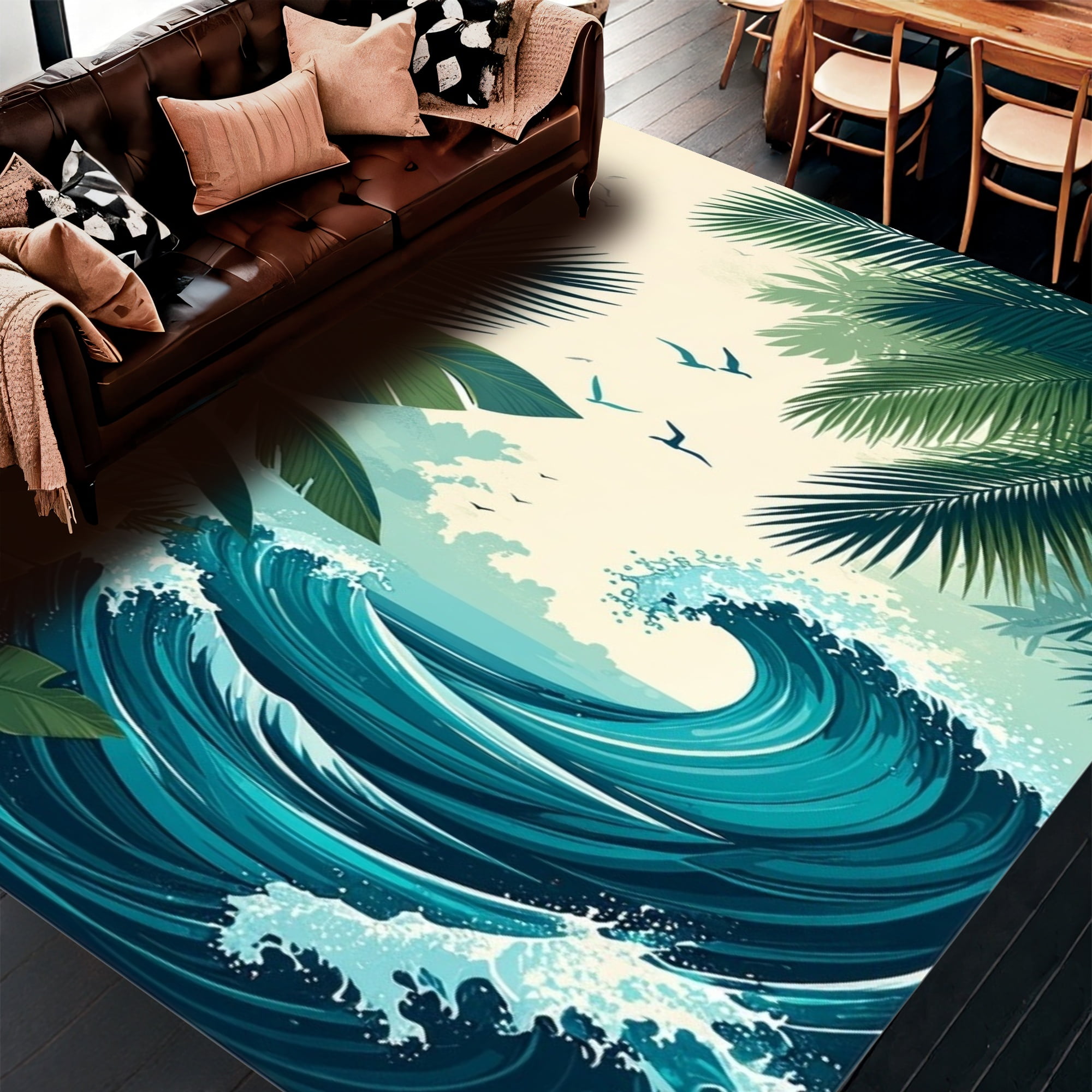 Flatwoven High Traffic Area Rug, Lush Tropical Palms With Subtle ...