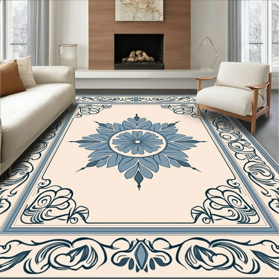 Flatwoven High Traffic Area Rug, Luxurious Floral Medallion Design with ...