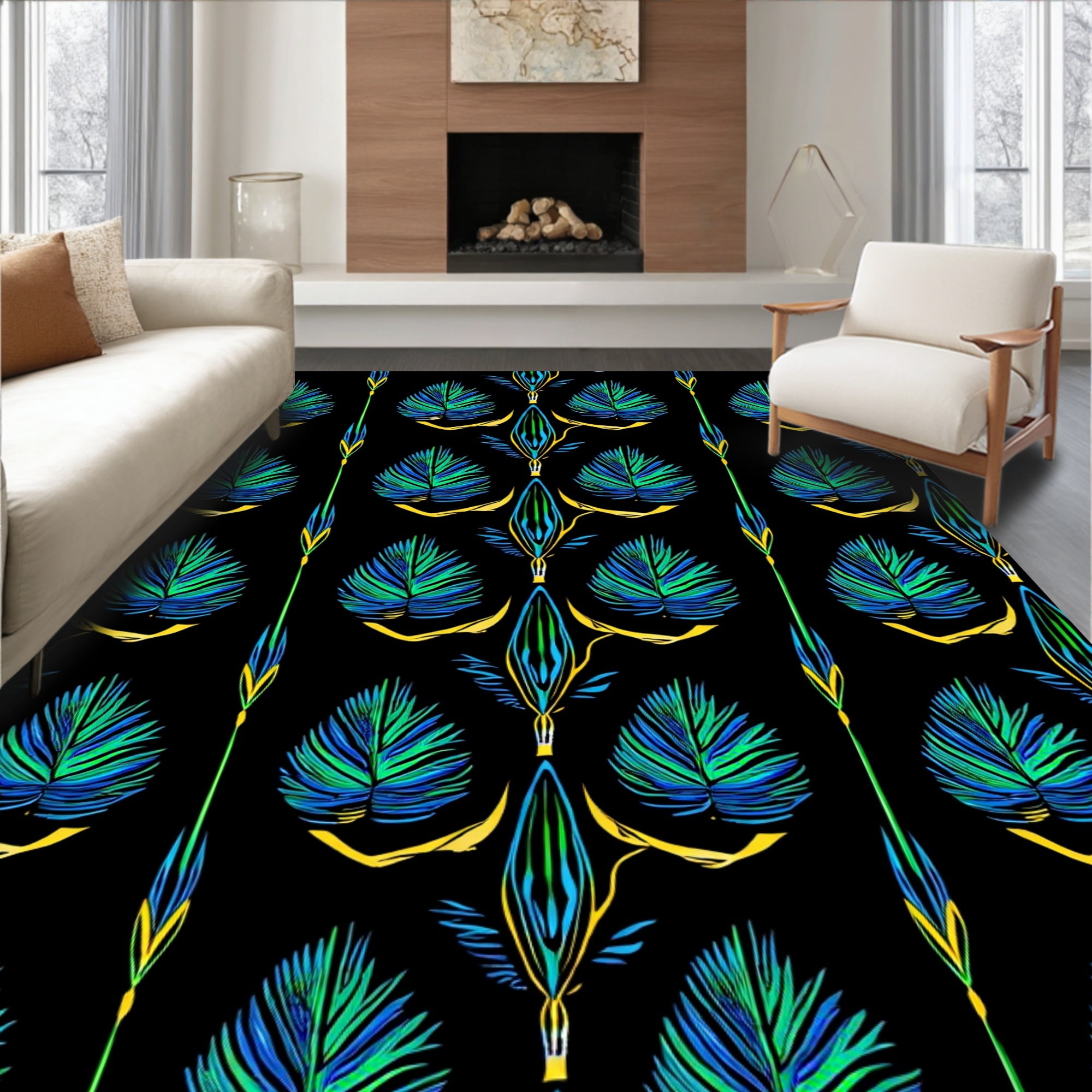 Flatwoven High Traffic Area Rug, Luxurious Interlocking Plumage Design ...
